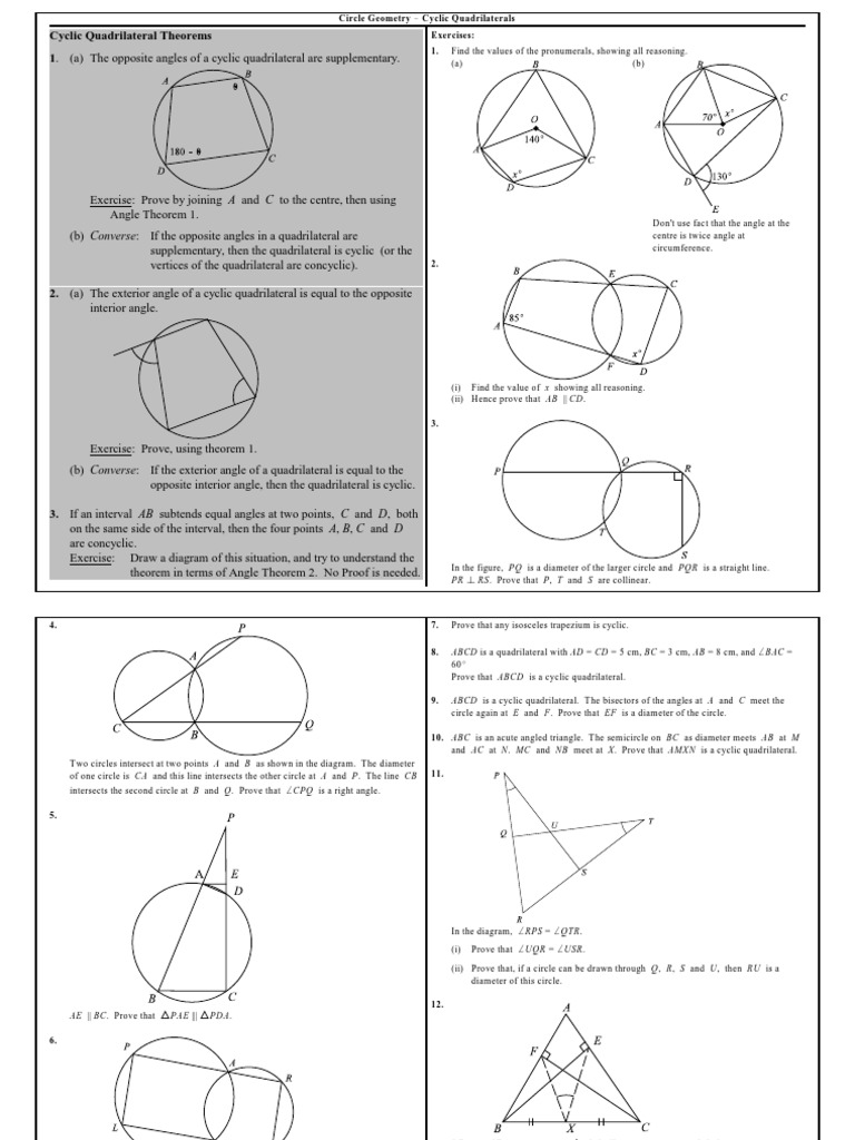 Proofs of Theorems Related to Cyclic Quadrilaterals | PDF | Circle ...
