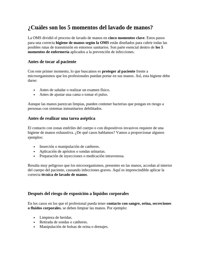 5 Momentos Clave del Lavado de Manos | PDF | Lavado de manos | Higiene