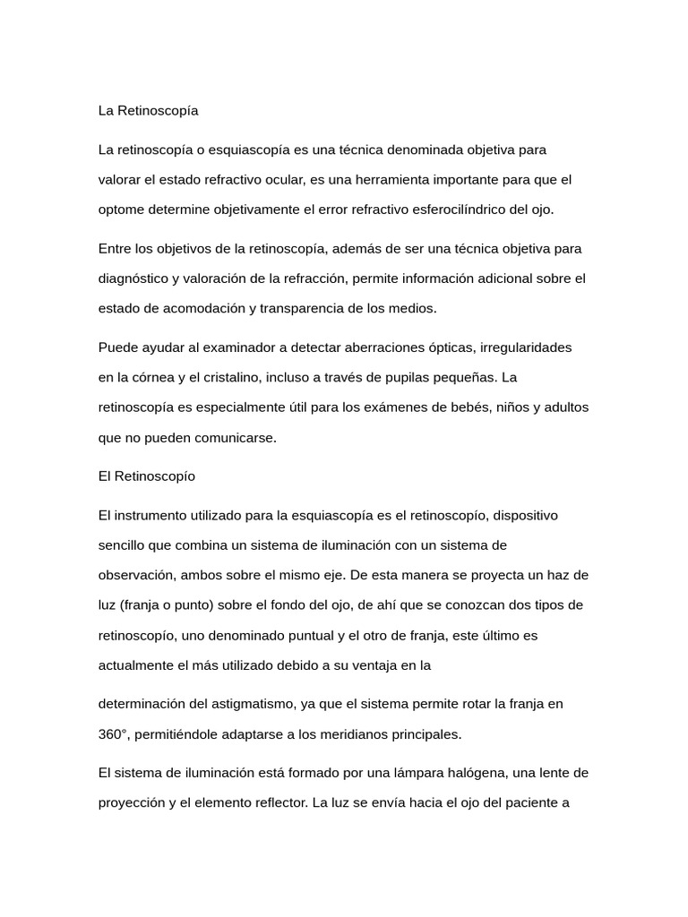 Esquiascopía: Técnica de Retinoscopía | PDF | Ojo humano | Ojo