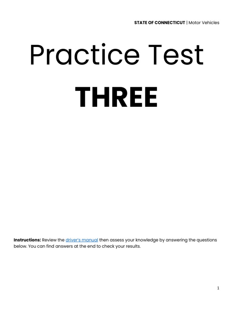 Connecticut DMV Practice Test 3 | PDF | Traffic | Speed Limit