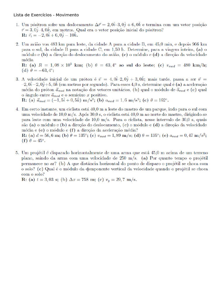 Lista de Exerc Cios Movmento 1 | PDF