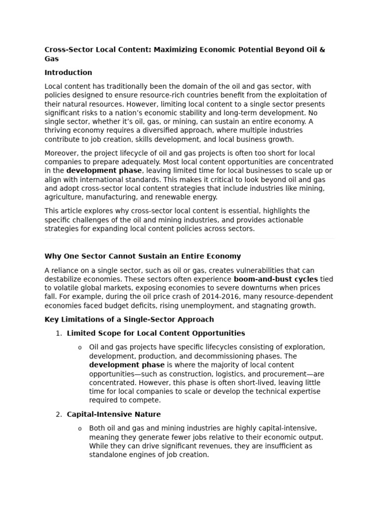 Cross-Sector Local Content - Maximizing Economic Potential Beyond Oil ...