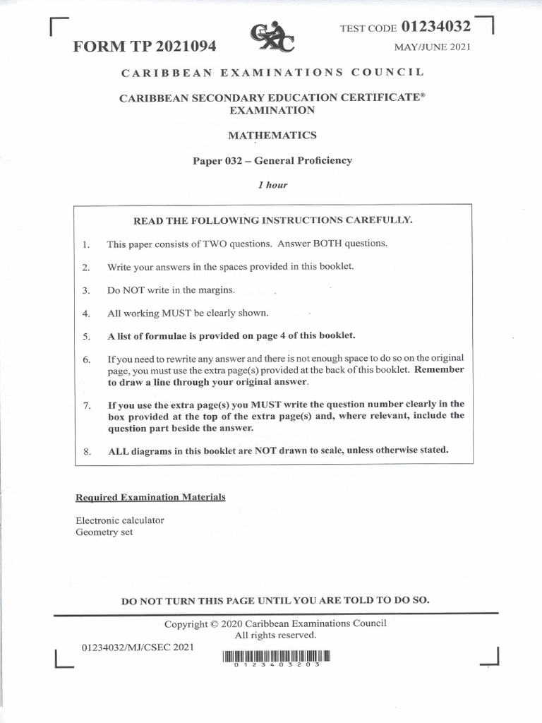 CSEC Mathematics MayJune P3 2021 | PDF