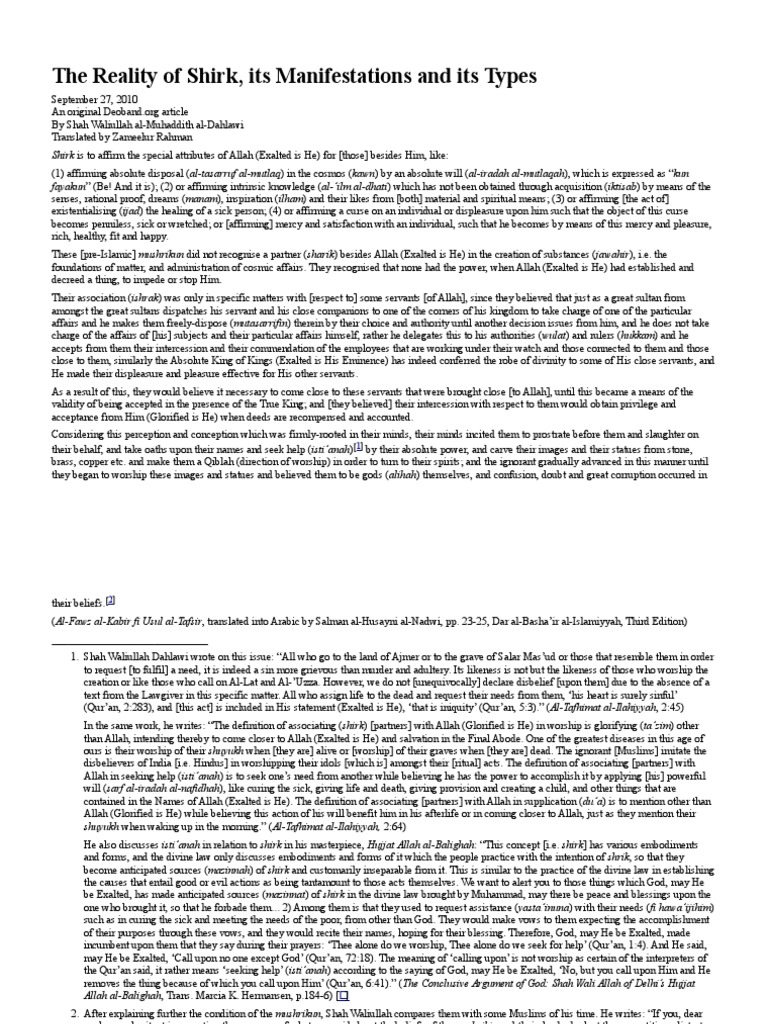 The Reality of Shirk, Its Manifestations and Its Types | PDF | Theism ...