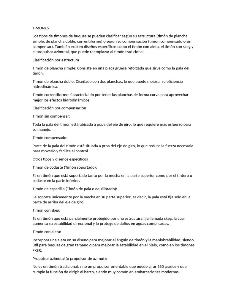 Tipos de timones de barco y sus características | PDF
