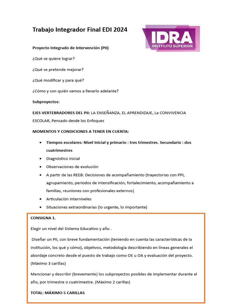 Diseño de Proyecto Integrado Educativo 2024 | PDF