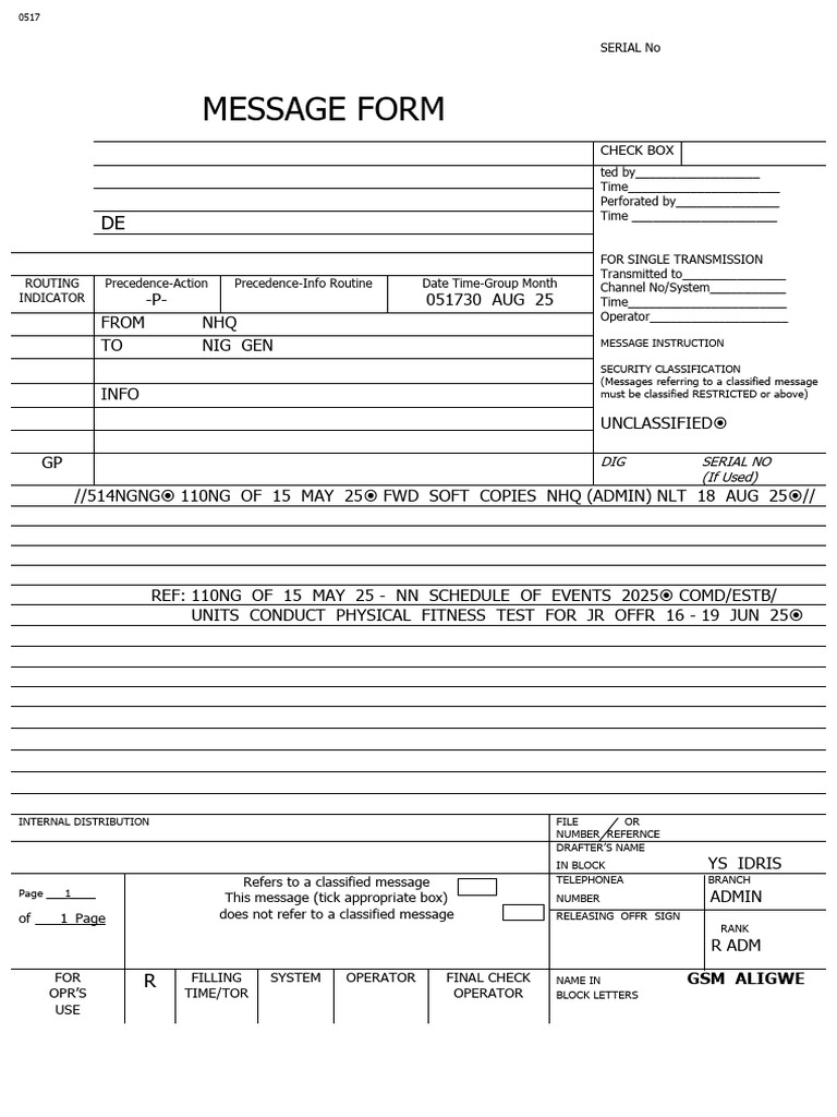 Message Transmission Form Template | PDF