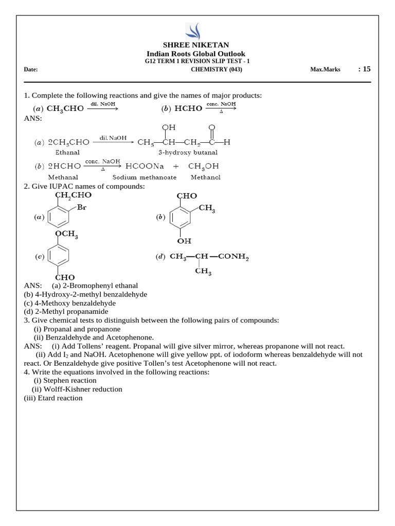 G12 Chemistry Revision Slip Test 1 | PDF