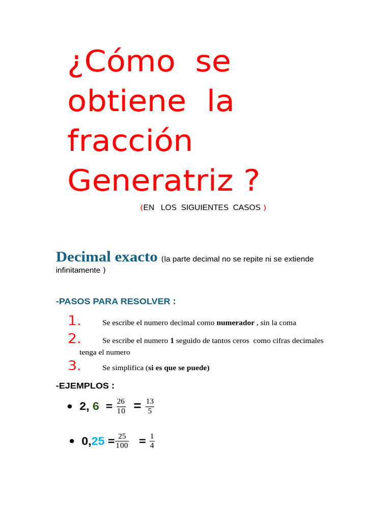 Cómo Se Obtiene La Fracción Generatriz Andrea Cordova Rosillo | PDF