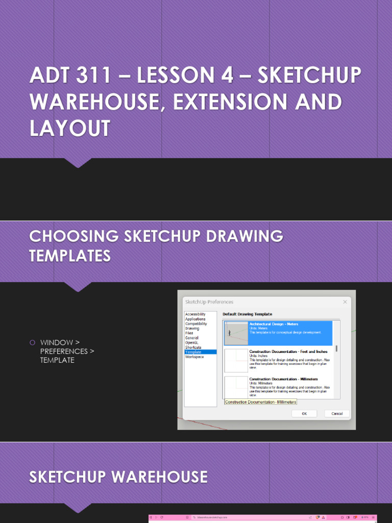 Adt 311 Lesson 4 Sketchup Warehouse Layout and Extensions | PDF