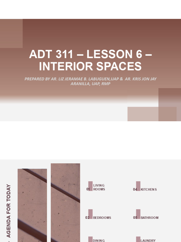 Adt 311 - Lesson 6 - Interior Spaces - Finals | PDF | Bedroom | Kitchen