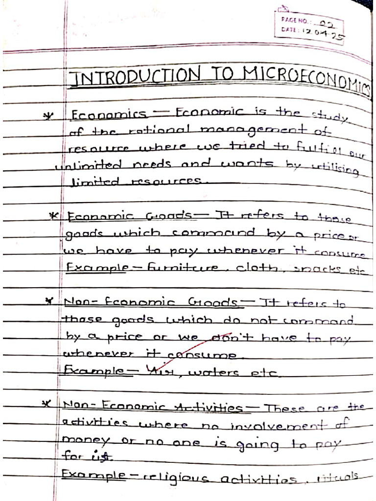 Class-11th Microeconomics PT-1 Class Notes | PDF