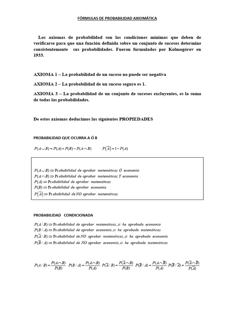 2.- Bach 2º Macs II Fórmulas de Probabilidad Axiomática | PDF | Teoría de probabilidad | Axioma