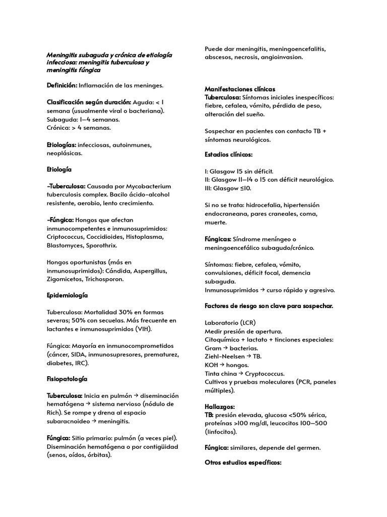 Meningitis Subaguda y Crónica de Etiología Infecciosa Meningitis ...