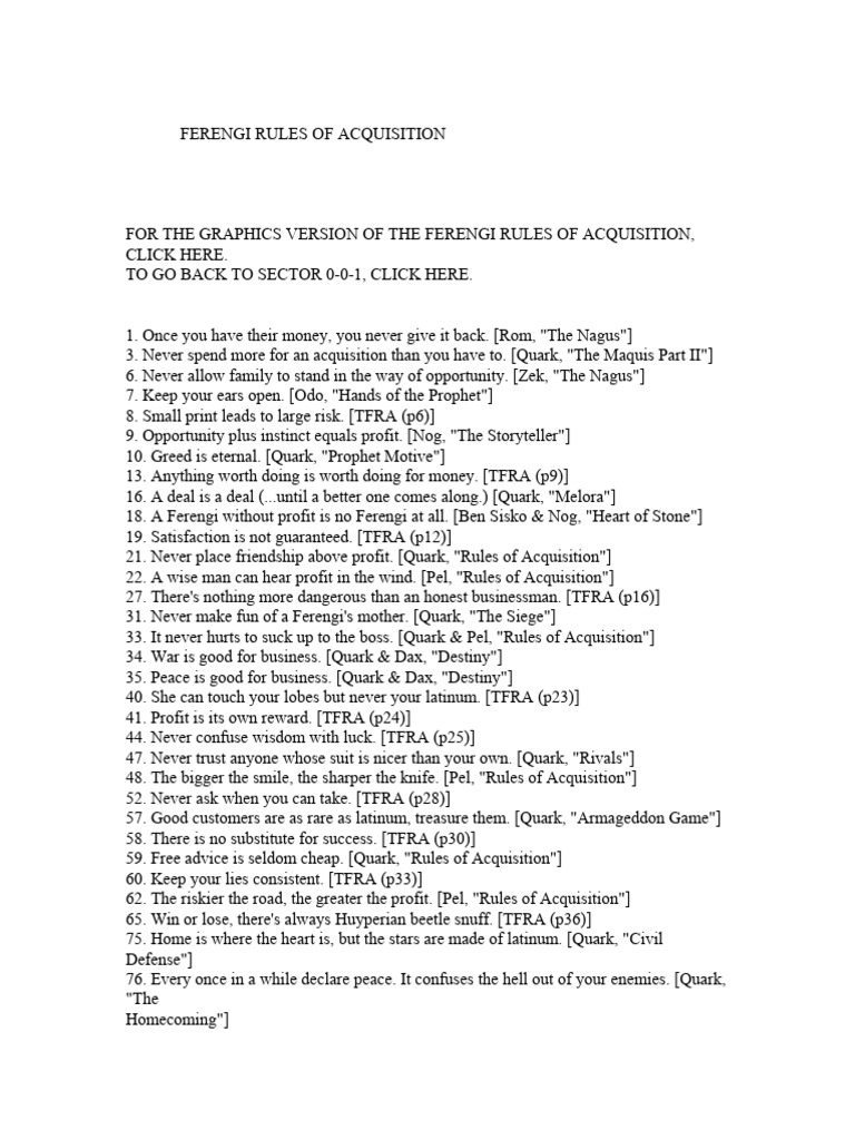Star Trek Ferengi Rules of Acquisition | PDF | Ferengi | Star Trek Species