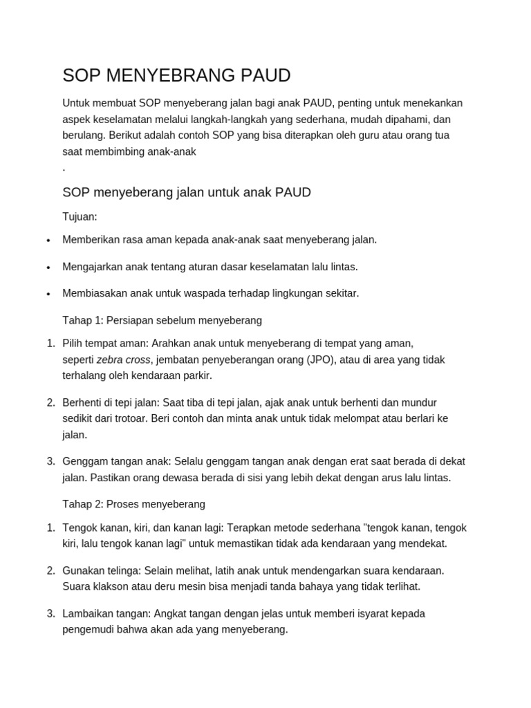 SOP Aman Menyeberang Jalan untuk PAUD | PDF