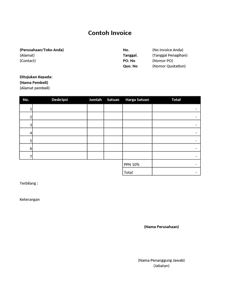 Download Format Template Contoh Invoice Excel | PDF