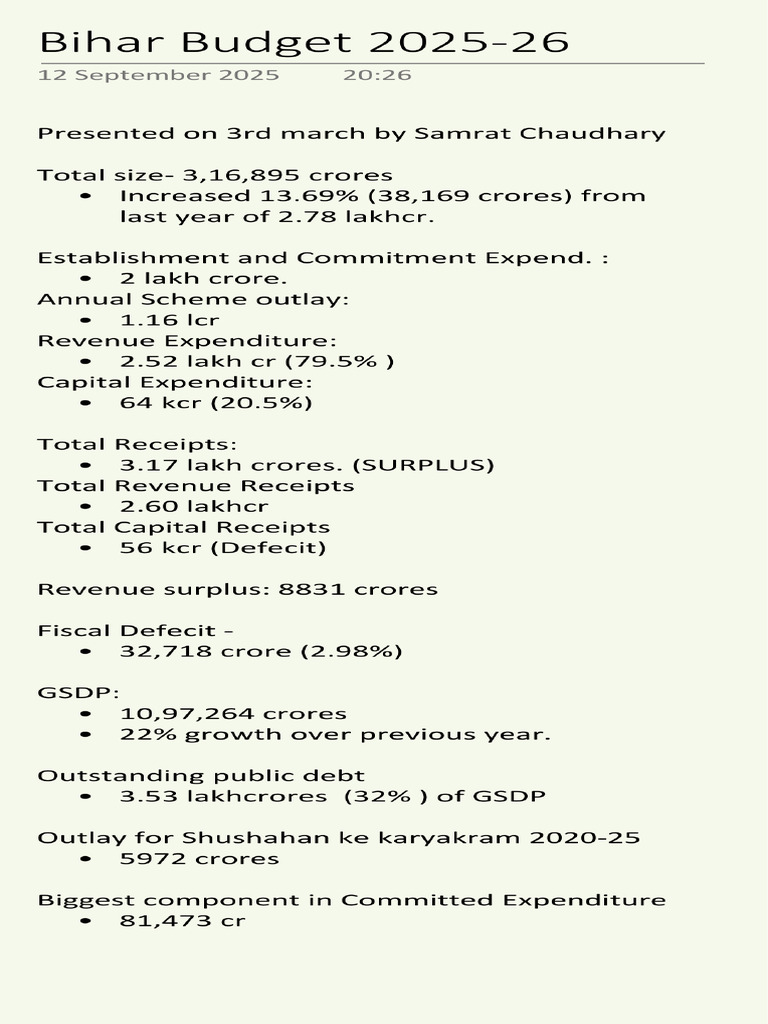 Bihar Budget 2025-26 | PDF