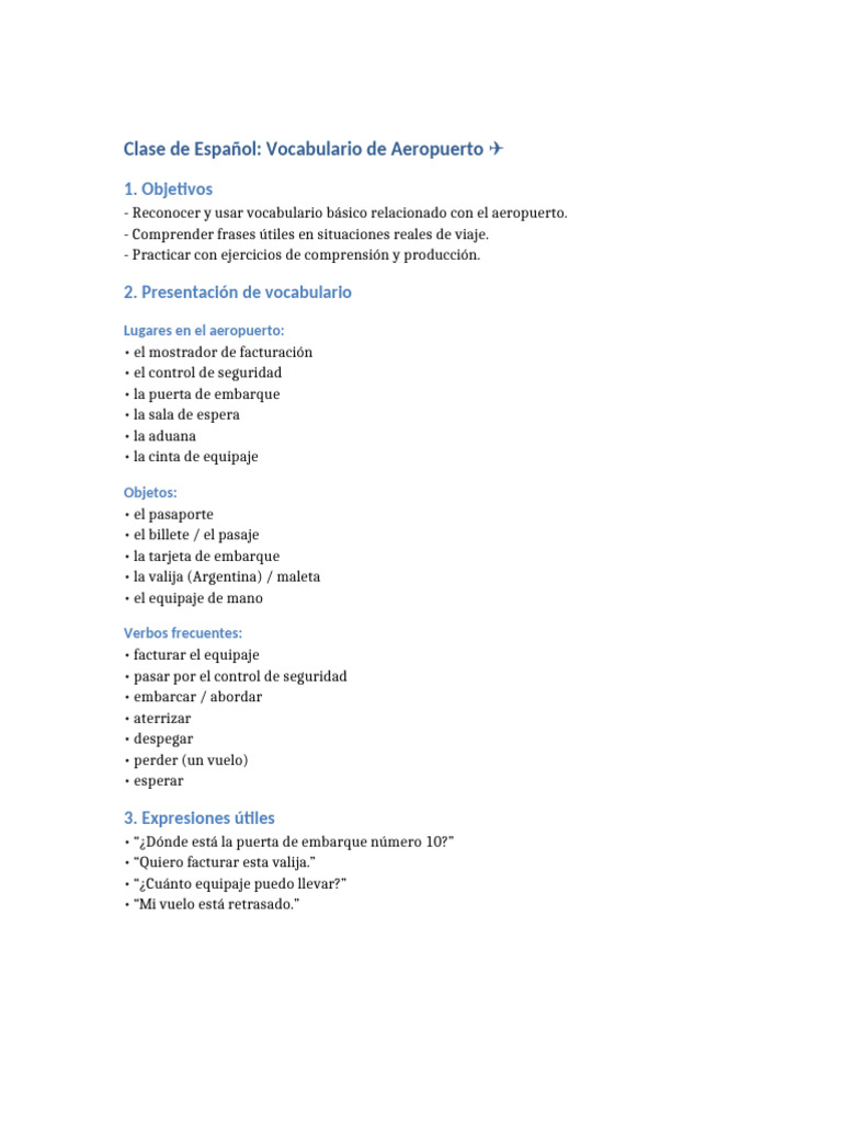 Clase Vocabulario Aeropuerto | PDF