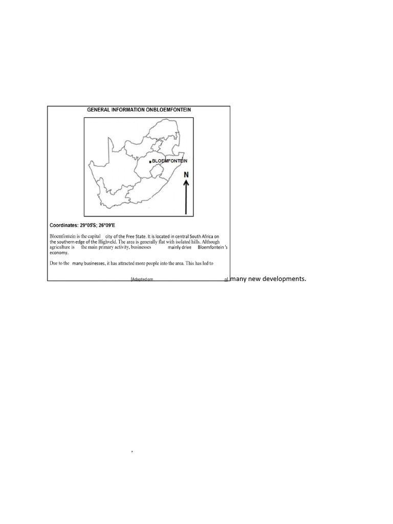 Bloemfontein Map Skills and Analysis Guide | PDF | Topography ...