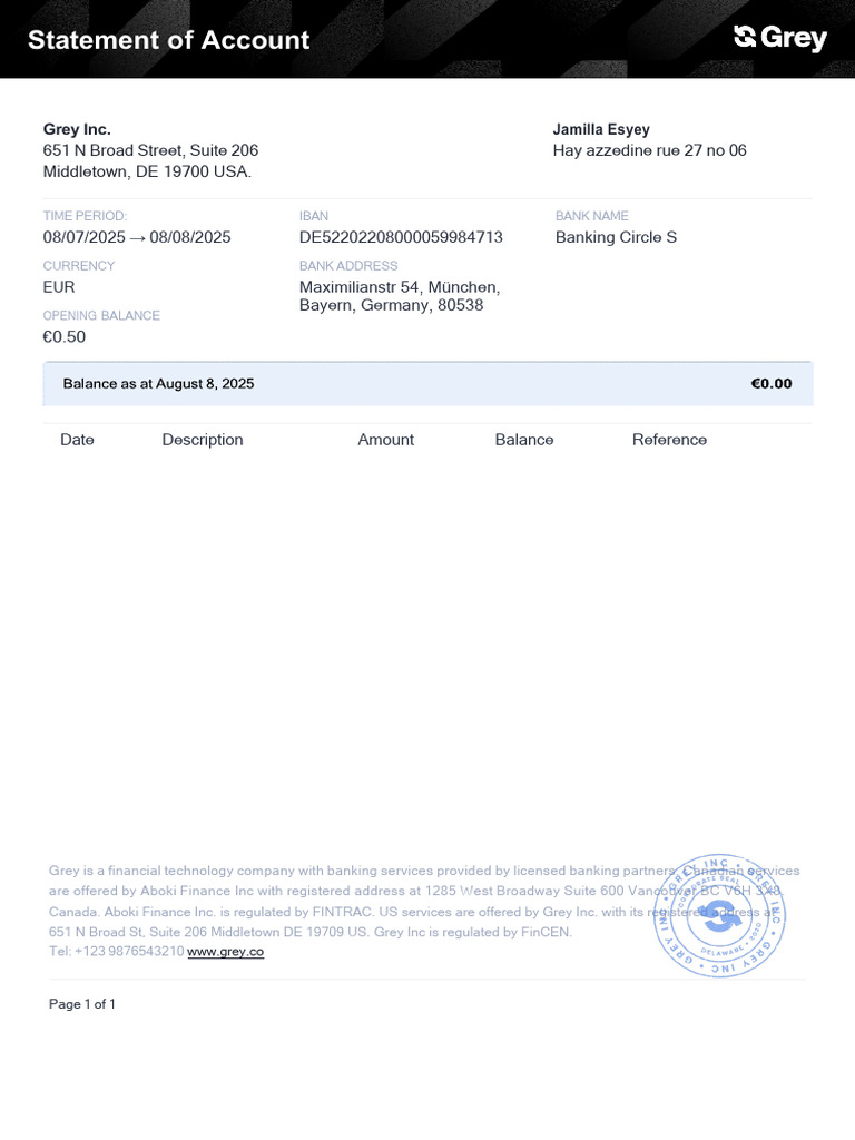 Banking Circle Account Statement | PDF