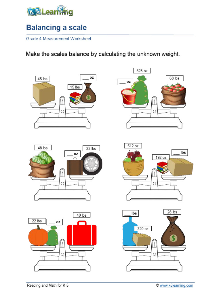 1st Grade Balance Scale Worksheet | PDF
