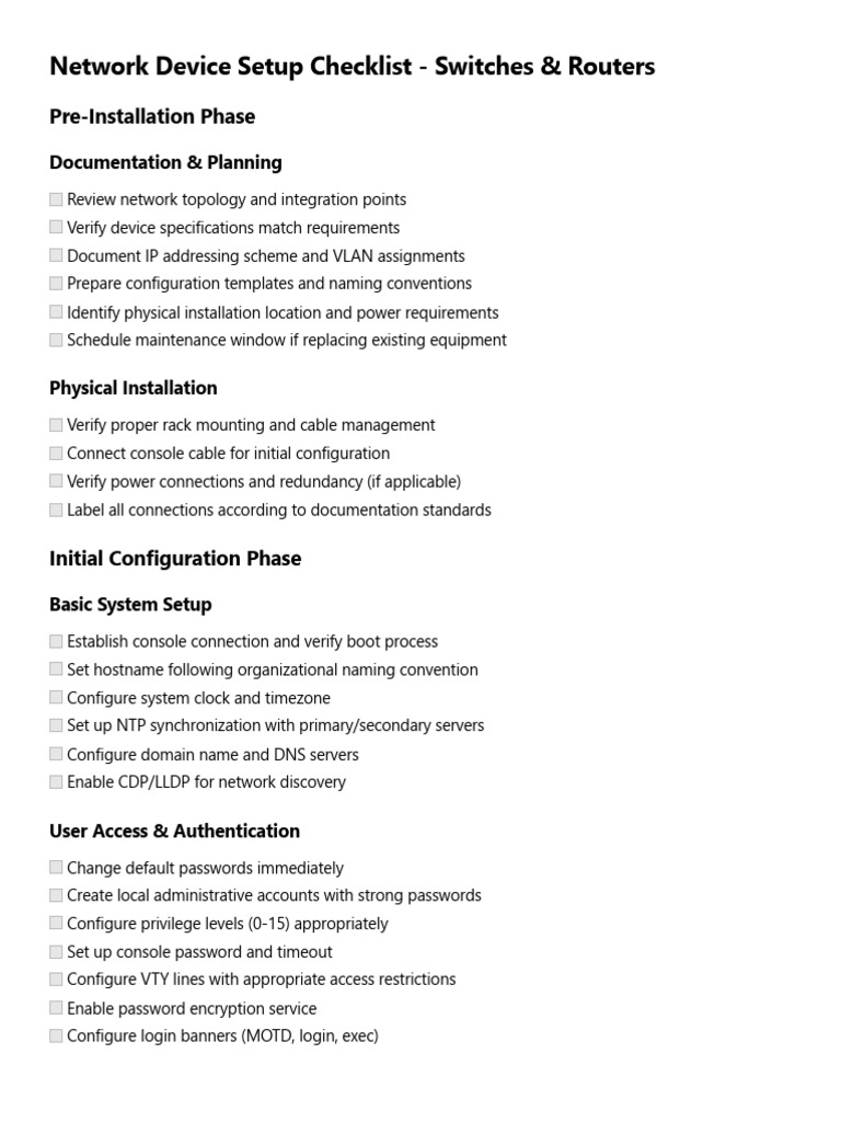 Secure Office Network Setup Checklist | PDF | Computer Network ...