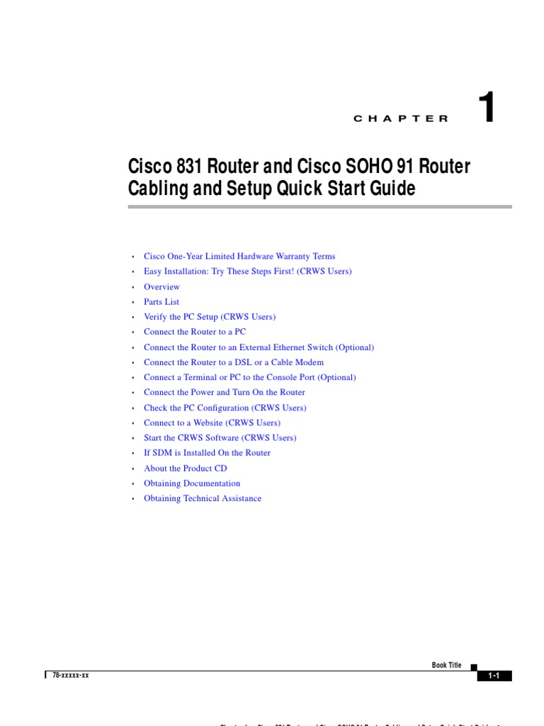 Cisco 831 Router and Cisco SOHO 91 Router Cabling and Setup Quick Start ...