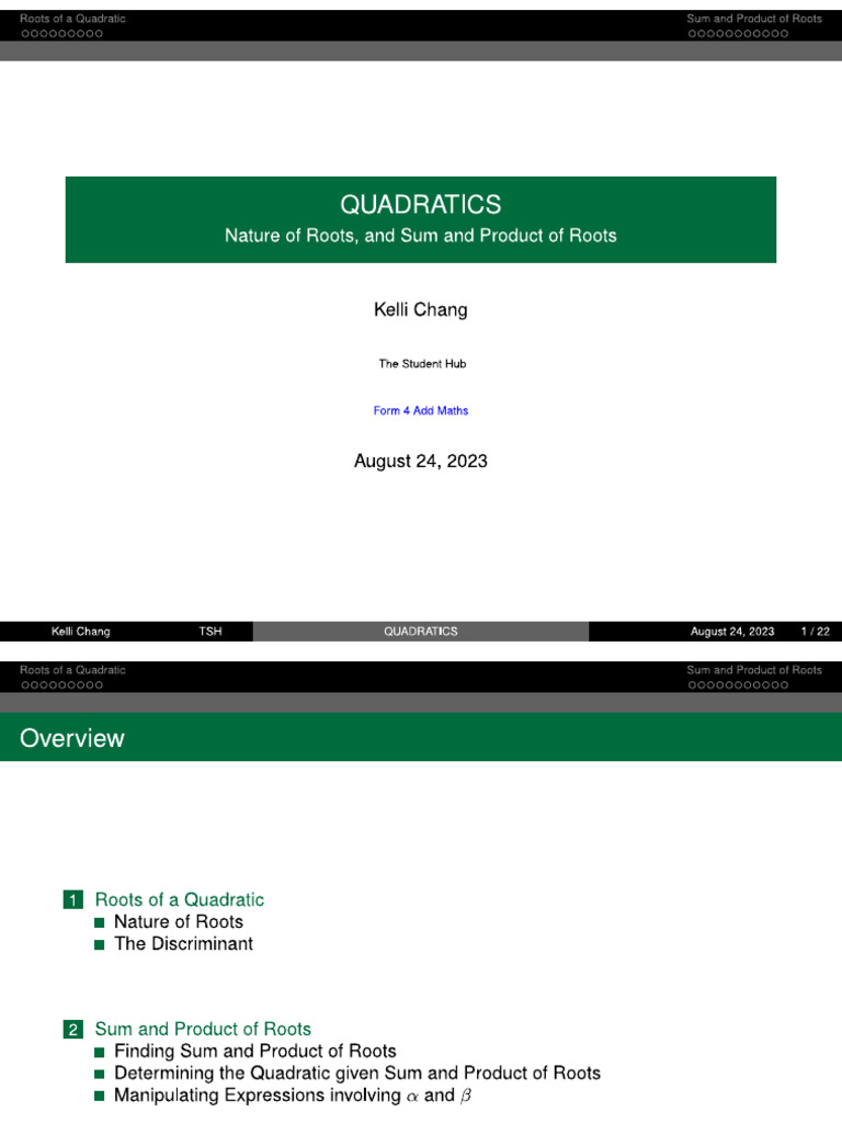 08 Quadratics (Nature of Roots, Sum and Product of Roots) | PDF