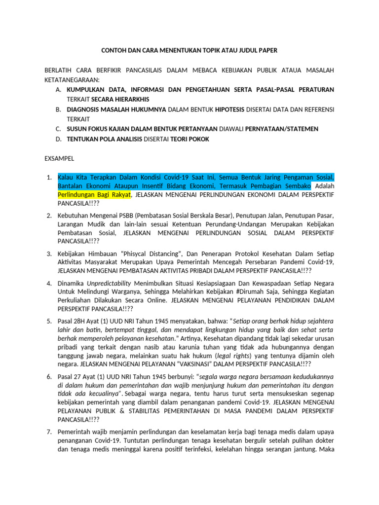 Contoh Menentukan Topik Atau Judul Paper | PDF