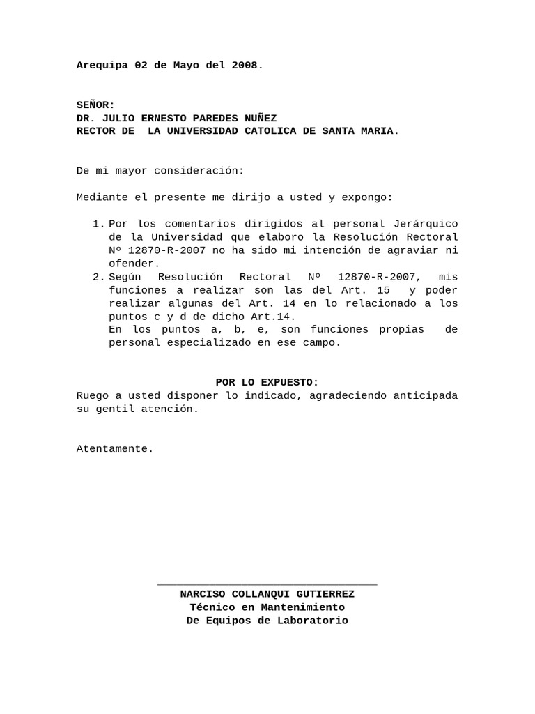 Solicitud Carta Al Rector | PDF