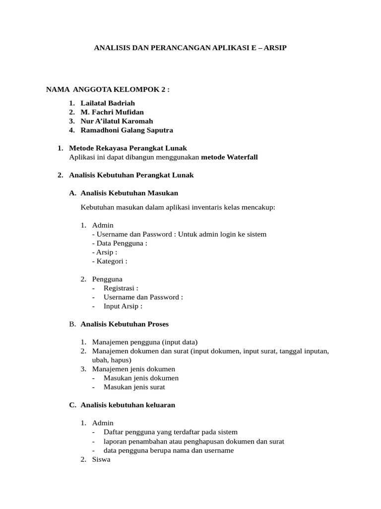 Analisis Aplikasi E-Arsip Menggunakan Waterfall | PDF