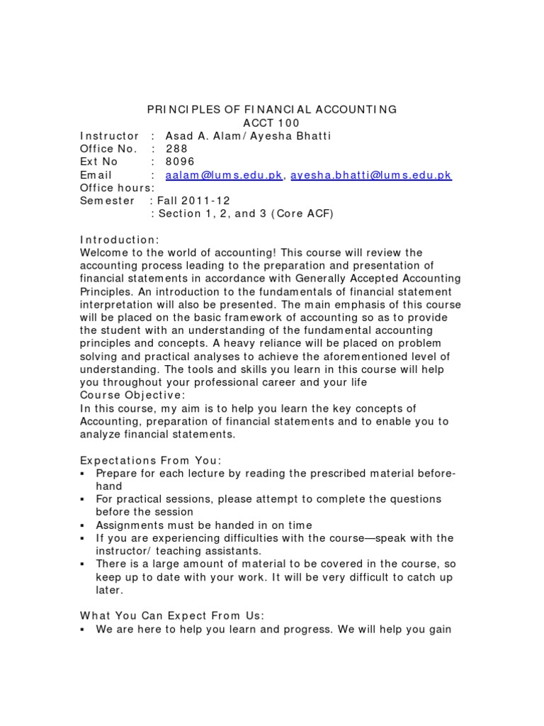 Acct 100 Principles Of Financial Accounting Pdf Pdf Cash Flow
