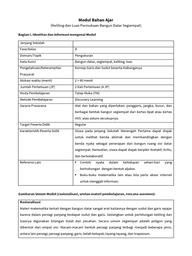 MODUL AJAR - Bangun Datar Kelas 7 | PDF