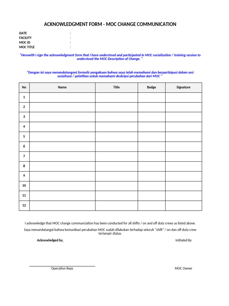 Acknowledge Form MOC | PDF