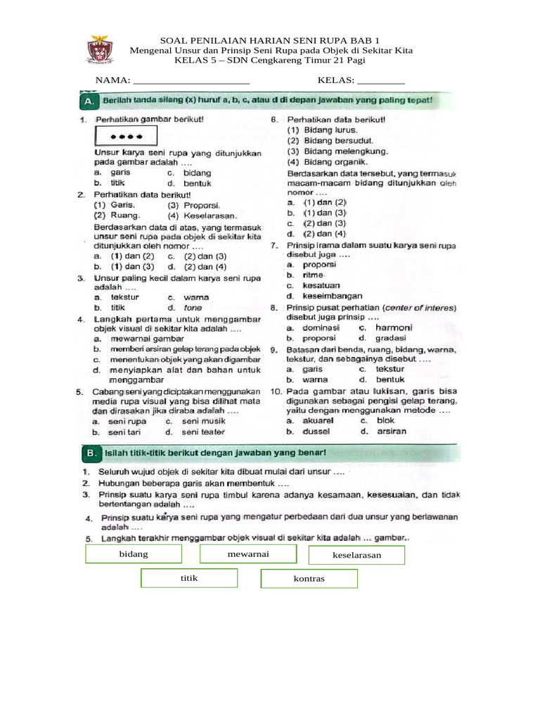 PH bab 1 Seni Rupa dan PLBJ Bab 1 & 2 kls 5 | PDF