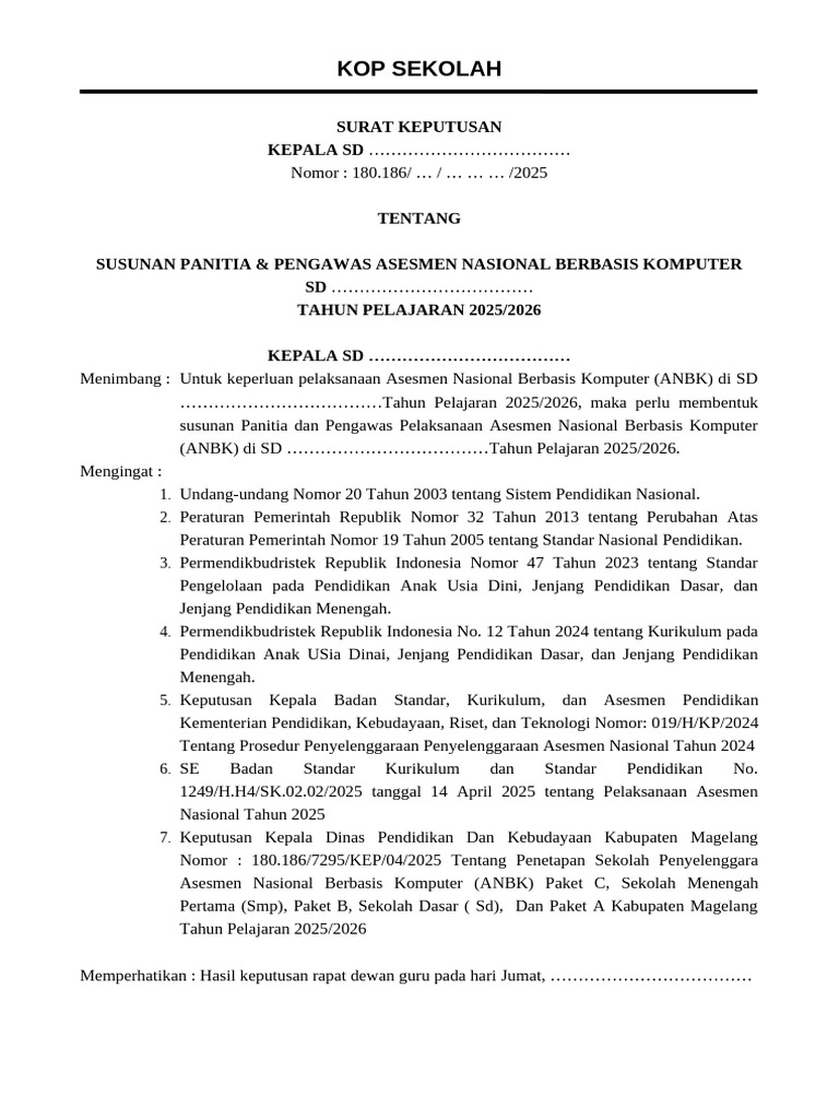 Contoh SK Panitia Pelaksana | PDF