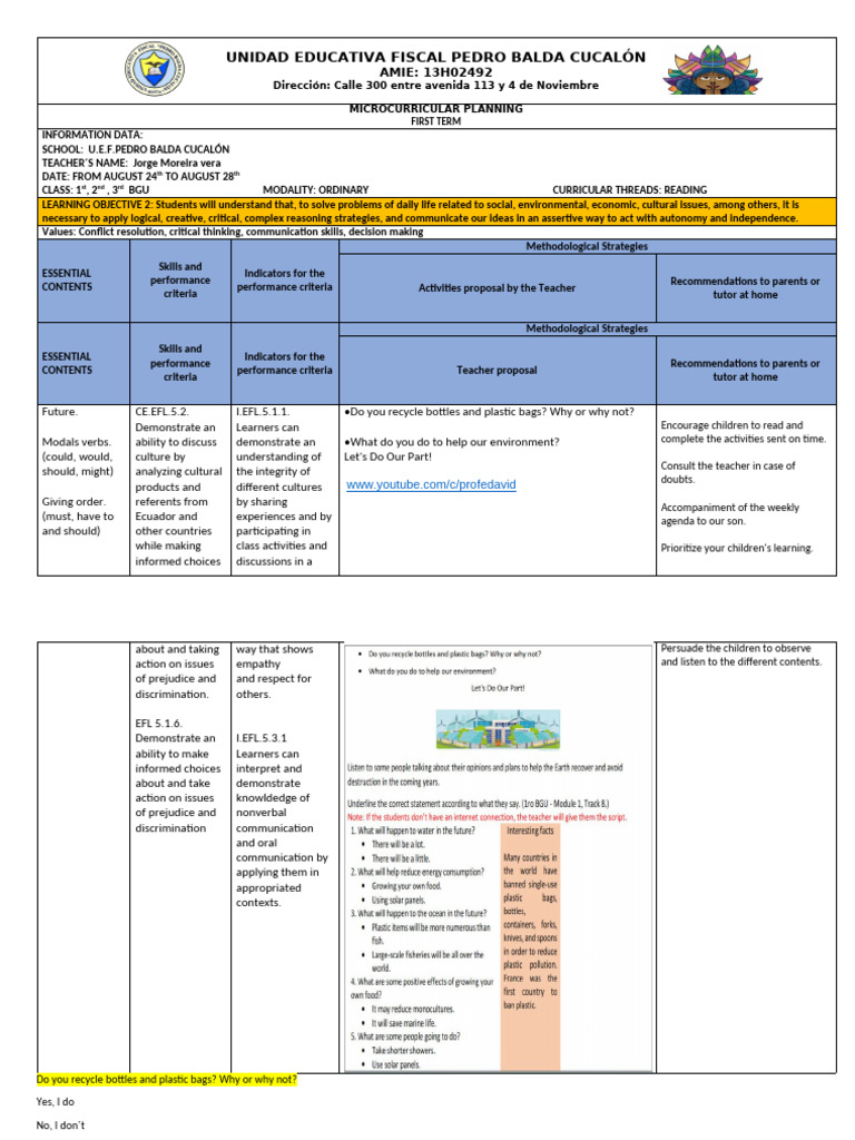 Microcurricular Planning Bgu 12 Week Mod | PDF | Behavior Modification | Psychological Concepts