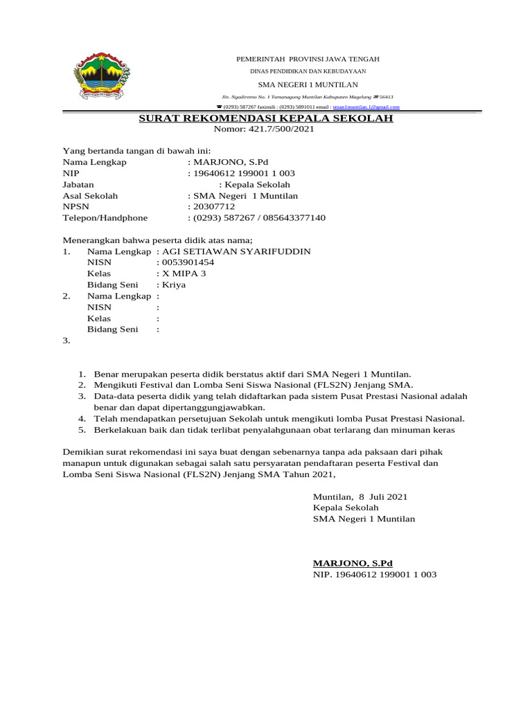Rekomendasi FLS2N SMA Negeri 1 Muntilan | PDF