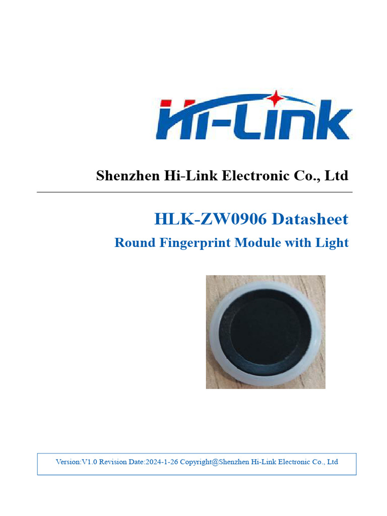 HLK-ZW0906 Fingerprint Module Datasheet | PDF | Fingerprint | Power Supply