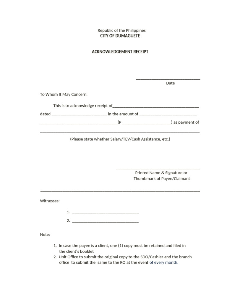 Acknowledgement Receipt Template | PDF