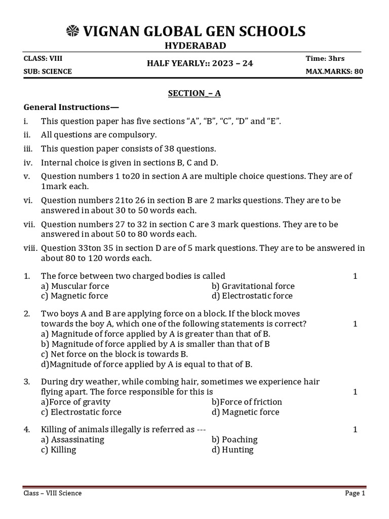 Class - Viii Science Half Yearly | PDF | Fires | Nature