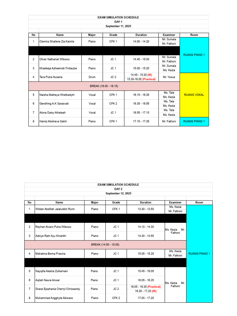 2025 Exam Simulation Schedule | PDF