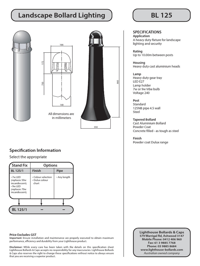 Landscape Bollard Lighting | PDF | Incandescent Light Bulb | Lighting