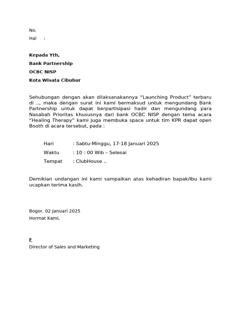 Undangan Launching Produk to BANK | PDF