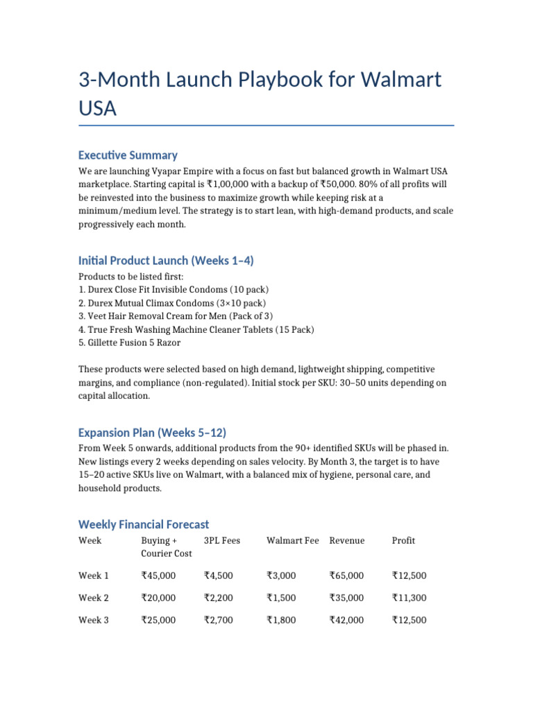 Walmart USA Launch Playbook: 3-Month Plan | PDF | Business | Business ...