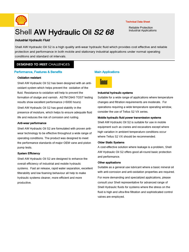 Shell AW Hydraulic Oil S2 68 Overview | PDF | Chemical Engineering ...