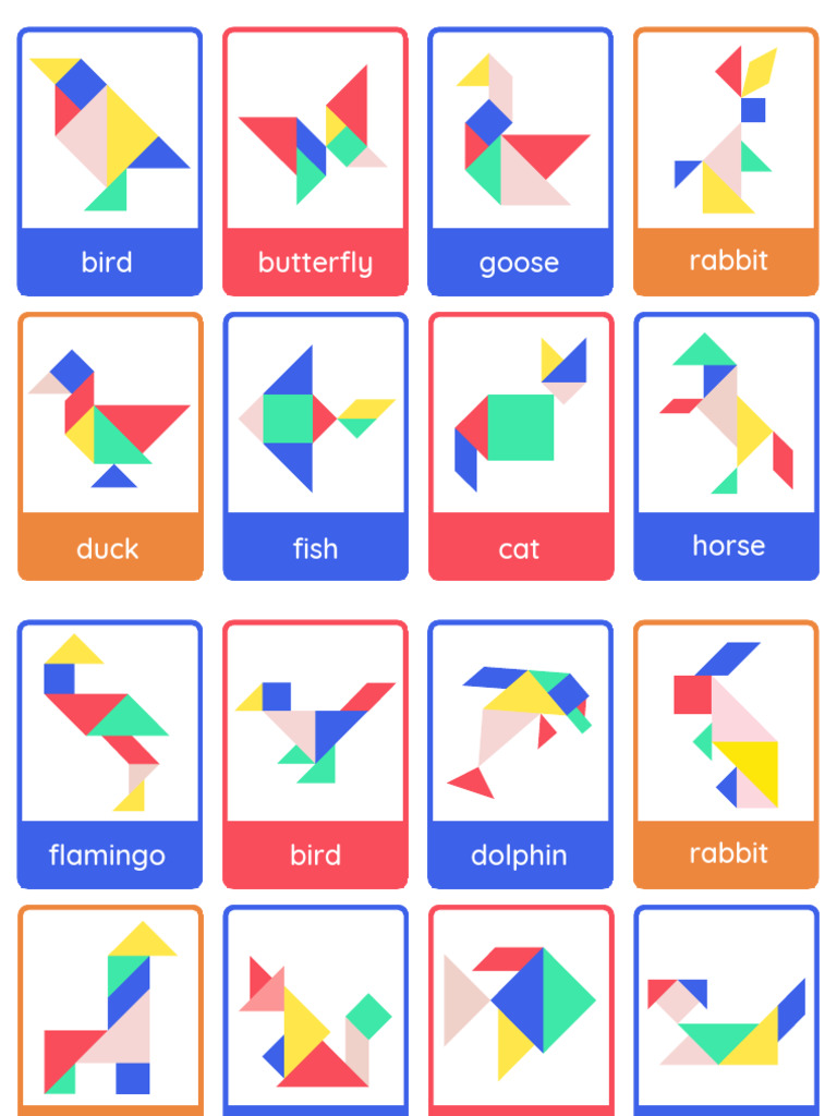 Colorful Fun Tangram Animals Flashcards | PDF