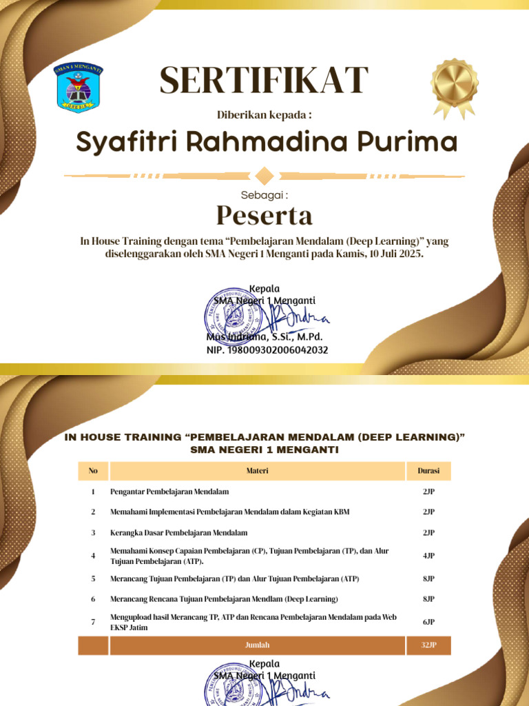 In House Training Deep Learning SMA Menganti | PDF