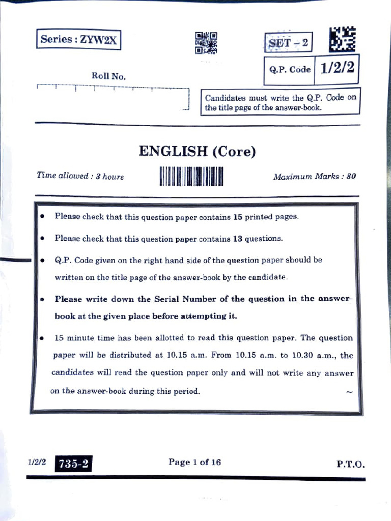 Cbse Class 12 English Question Paper 2025 Set 2 | PDF